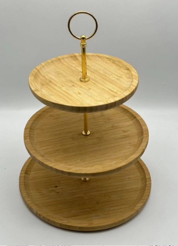 Bamboo cake stand 3 tier metal pole, bamboo cupcake holder, tiered ...