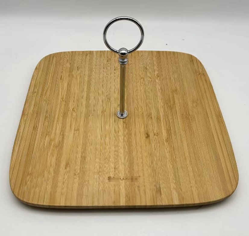 bamboo cake stand with metal pole, cupcake holder, serving tray food ...